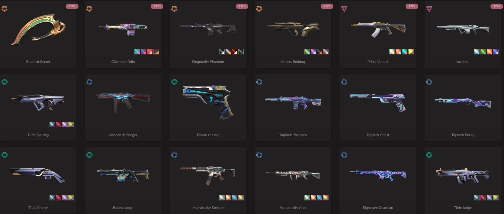 25 SKINS +2 KNIFE+BLADE OF SERKET+SINGULARITY PHANTOM+ARAXYS BULLDOG ...