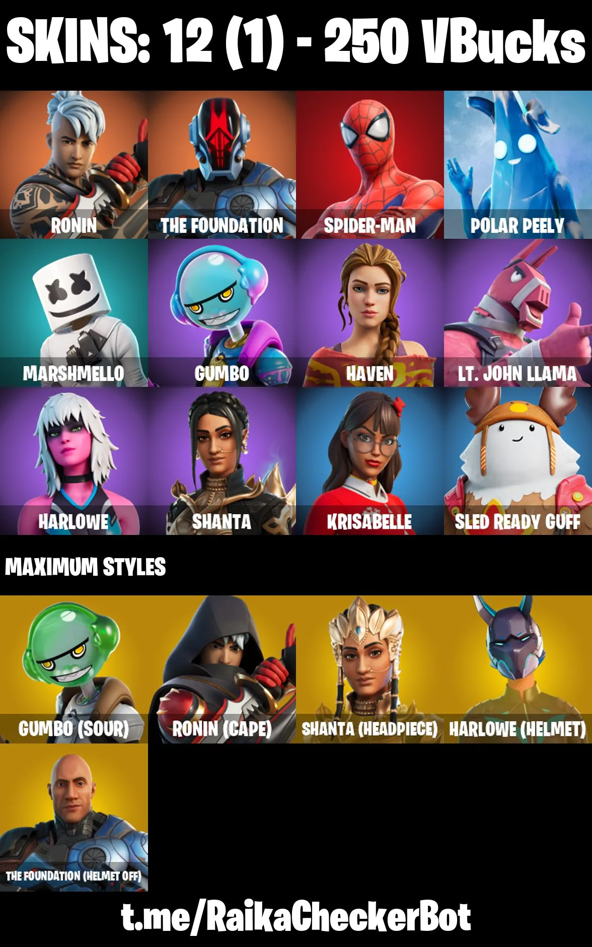 12 SKINS+SPIDER-MAN+THE FOUNDATION(MAX)+RONIN+POLAR PEELY+HARLOWE(MAX ...