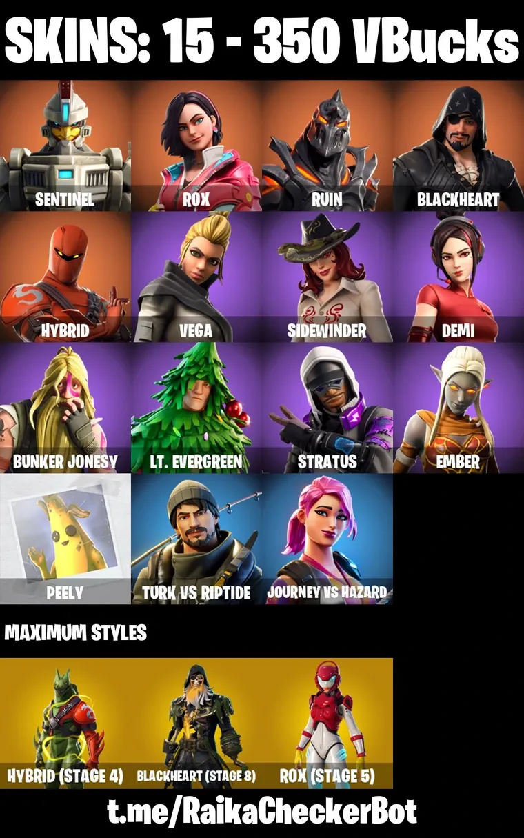15 SKINS+ORANGE JUSTICE+RUST BUCKET+PEELY+ROX(STAGE 5)+VEGA+DEMI+EMBER ...