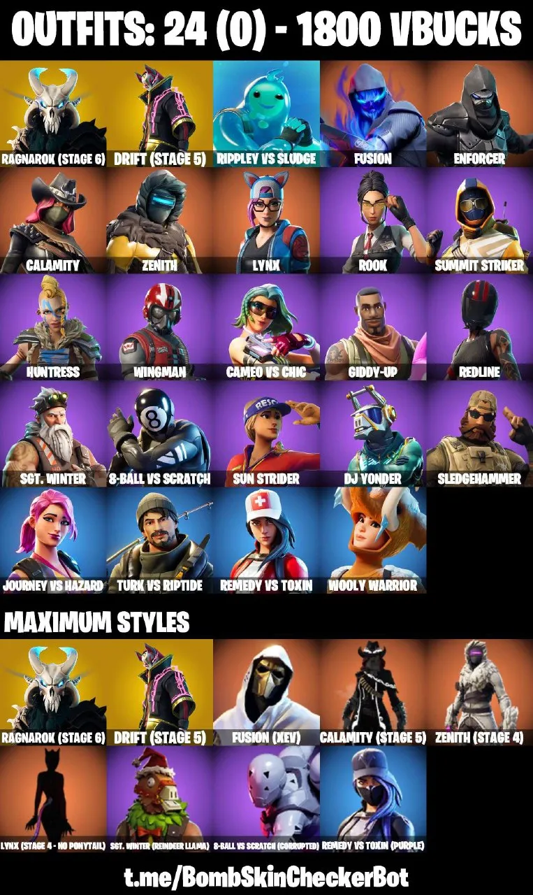 24 SKINS+DRIFT(STAGE 5)+RAGNAROK(STAGE 6)+FUSION(MAX)+8-BALL(MAX)+LYNX ...