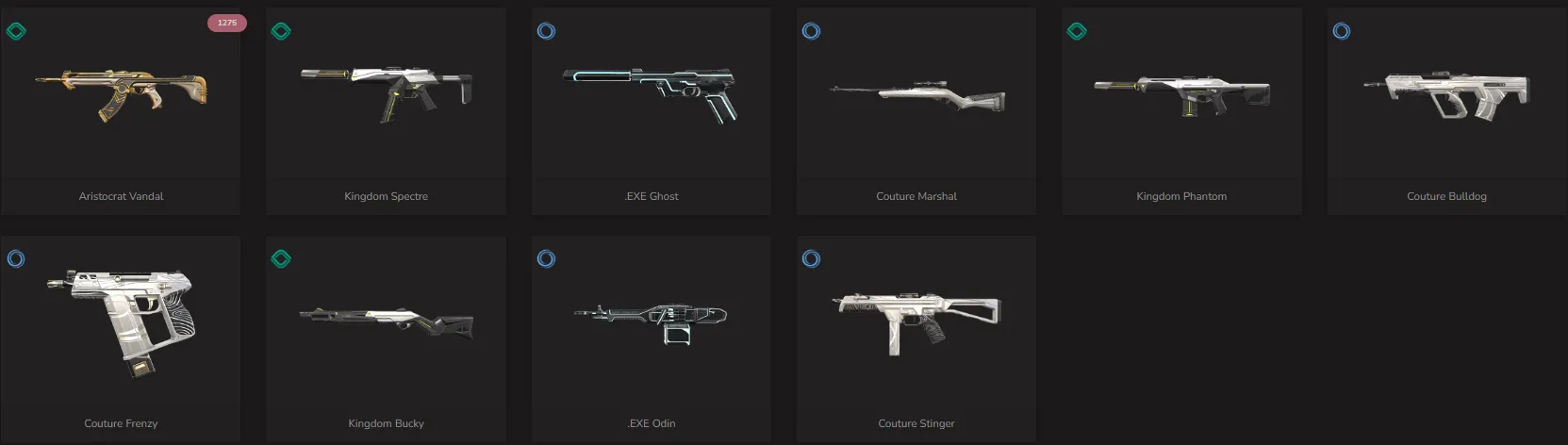 10 SKINS+ARISTOCRAT VANDAL+KINGDOM(PHANTOM+SPECTRE+BUCKY)+COUTURE ...