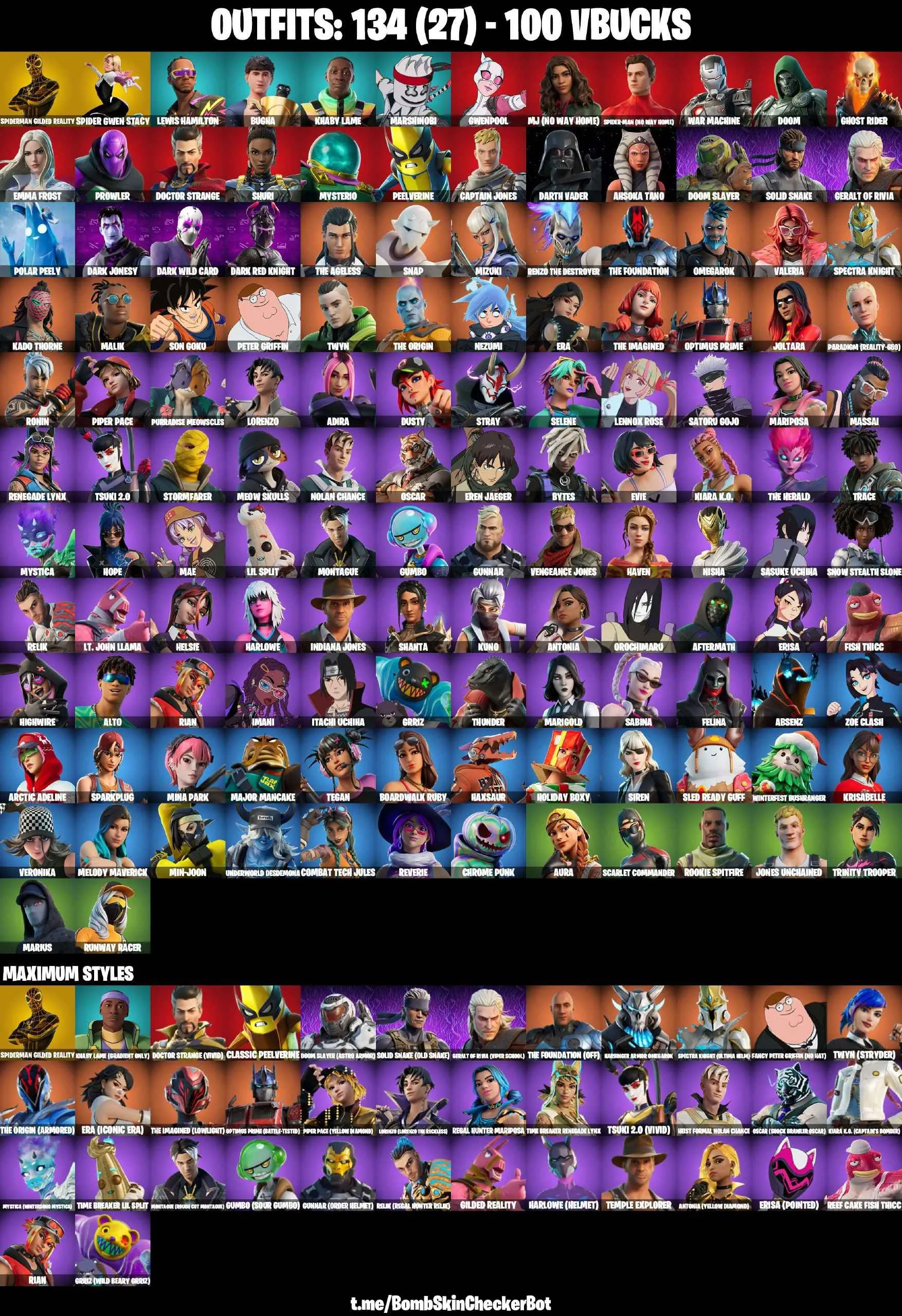 ️134 SKINS ️SATORU GOJO ️GET GRIDDY ️JOLTARA ️MINA PARK ️GILDED SPIDER ...