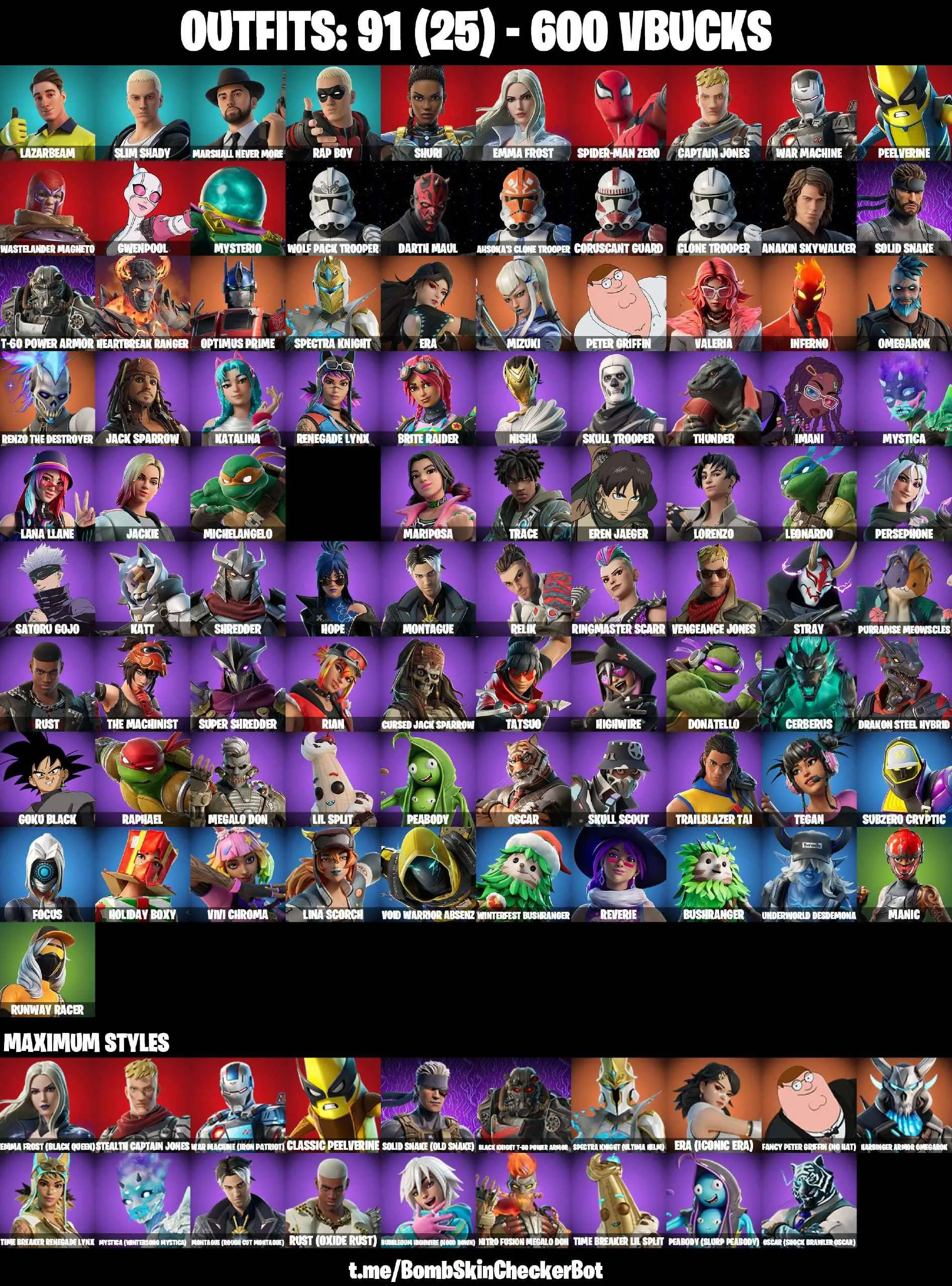 ️91 SKINS ️SATORU GOJO ️GET GRIDDY ️SKULL TROOPER ️STAR WAND ️SPIDER ...