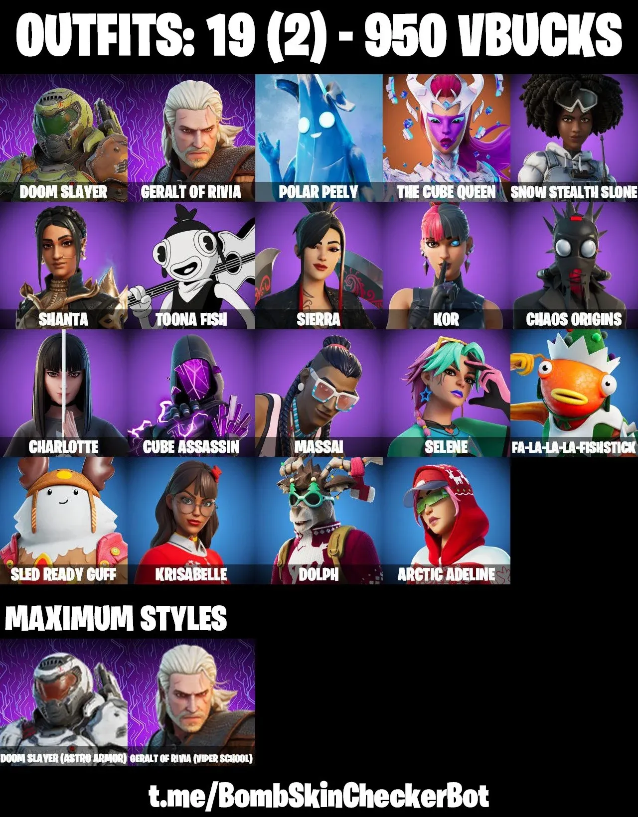 19 Skins | Doom Slayer | Geralt of Rivia | Polar Peely | The Cube Queen ...