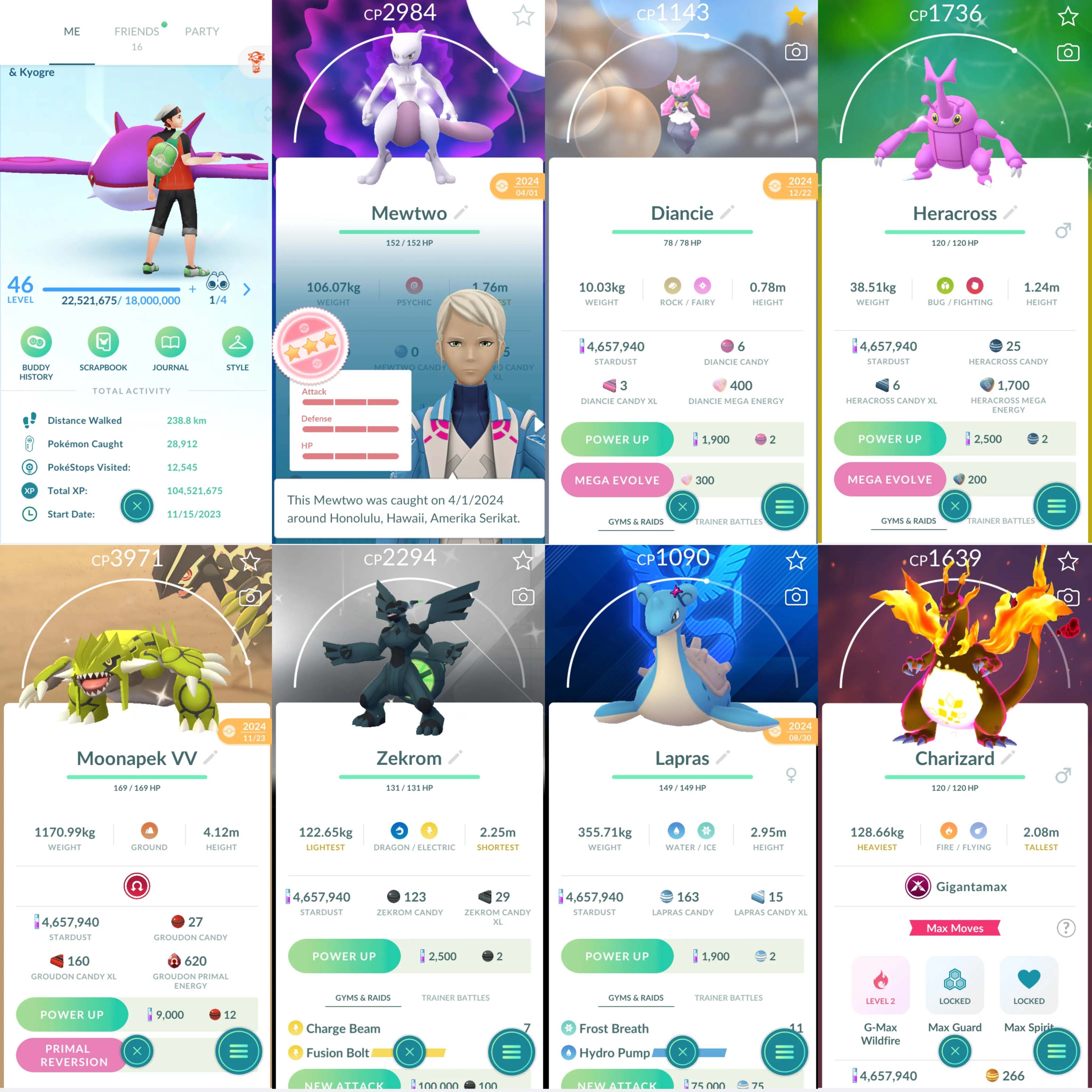 1757 LV46 Mewtwo100 Palkia100 Entei100 GMax Charizard GMax Lapras GMax ...