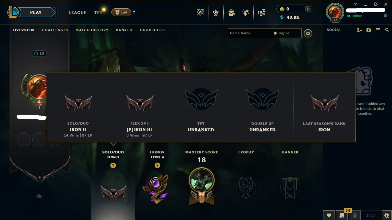 🏆 EUW ∙ Iron 2 ⭐ Low MMR ⚡ 40,880 BE Changeable Riot ID Full Access 🚀 ...