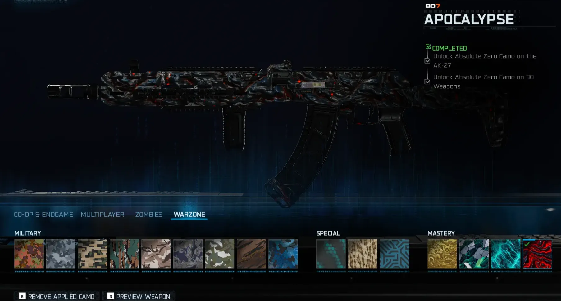 BO7 / WZ Apocalypse Camo ⚛️ 450+ Camos 🌐 WZ Mastery 🛰️ Level 55 🛠️ Many ...
