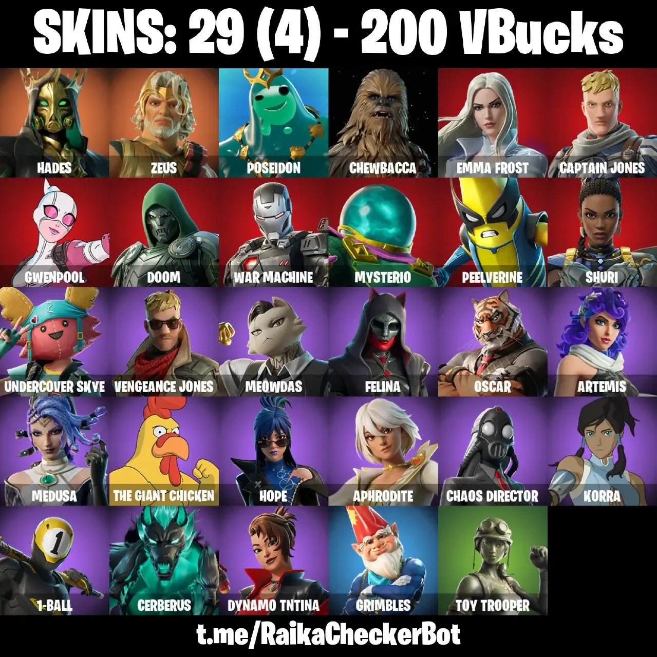 [PC/PSN/XBOX] 29 skins | Hades | Zeus | Poseidon | Chewbacca | Emma ...
