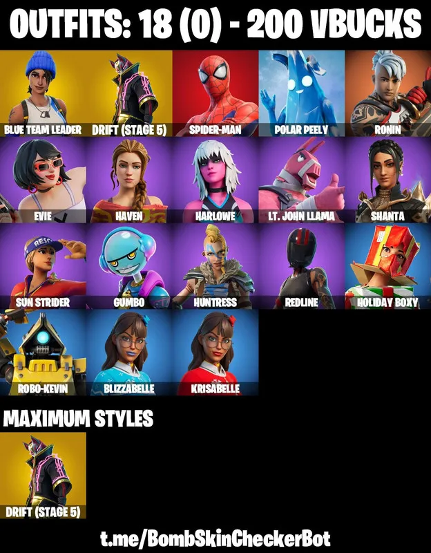 18 Skins |PC/PSN/XBOX| Drift (Stage 5) | Spider Man | Polar Peely ...