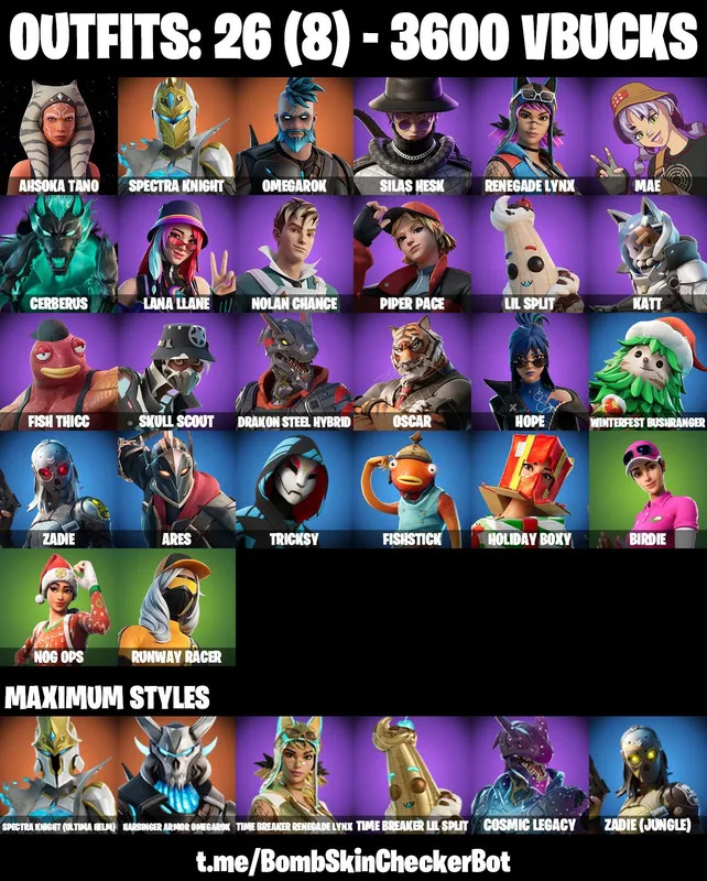 26 Skins |PC/PSN/XBOX| Reaper Axe | Ashoka Tano | Fishstick | Birdy ...