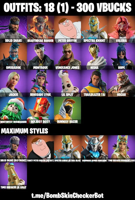 18 Skins |PC/PSN/XBOX| Reaper Axe | Solid Snake | Holiday Boxy ...